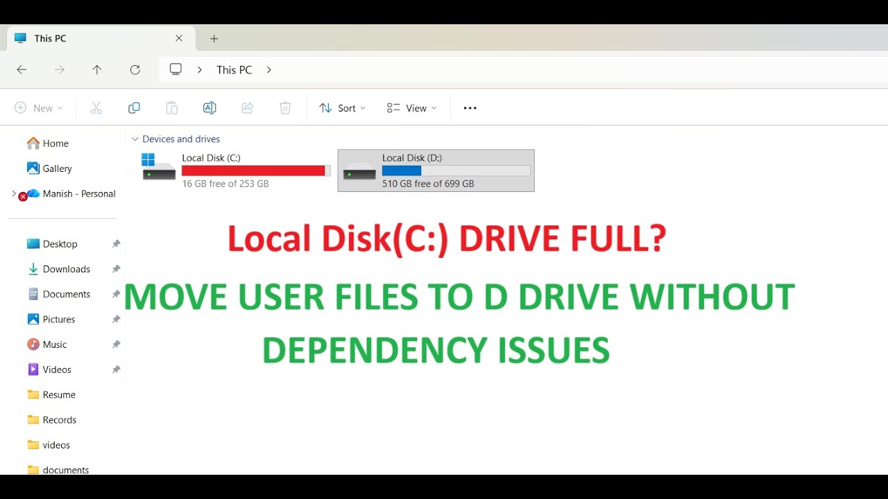 How to save space in C drive | Move User Files in D Drive | No ...