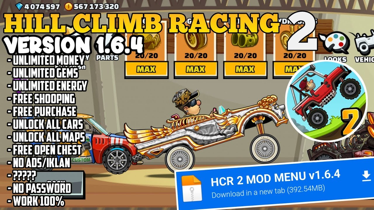 NEW UPDATE!! HILL CLIMB RACING 2 MOD MENU APK V1.6.4 REMOVE BAN ...