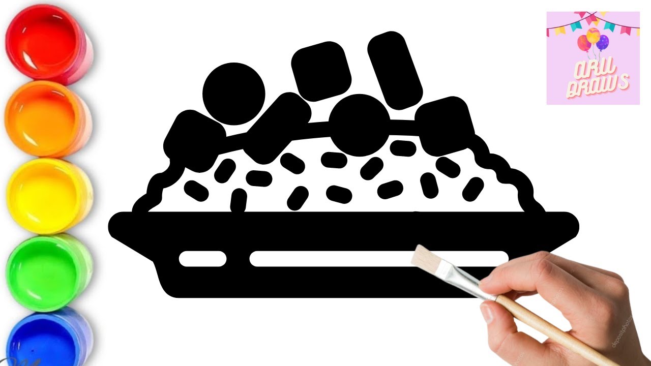 Rice Plate Food Drawing For kids | Easy Food Drawing and Painting - YouTube
