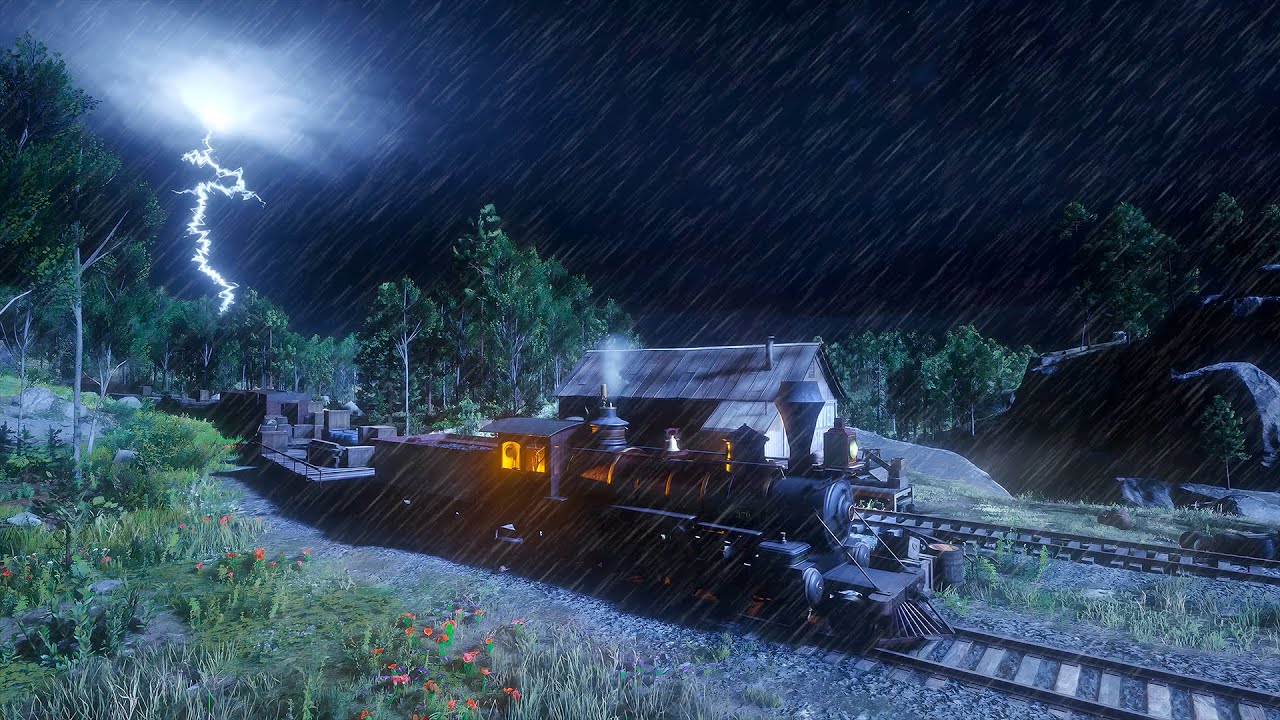 Heavy Rain at a 19th Century Train Station | Mountain Thunderstorm | To ...
