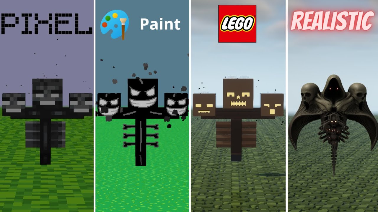 Minecraft Wither: Pixel 🆚 Paint 🆚 Lego 🆚 Realistic - YouTube