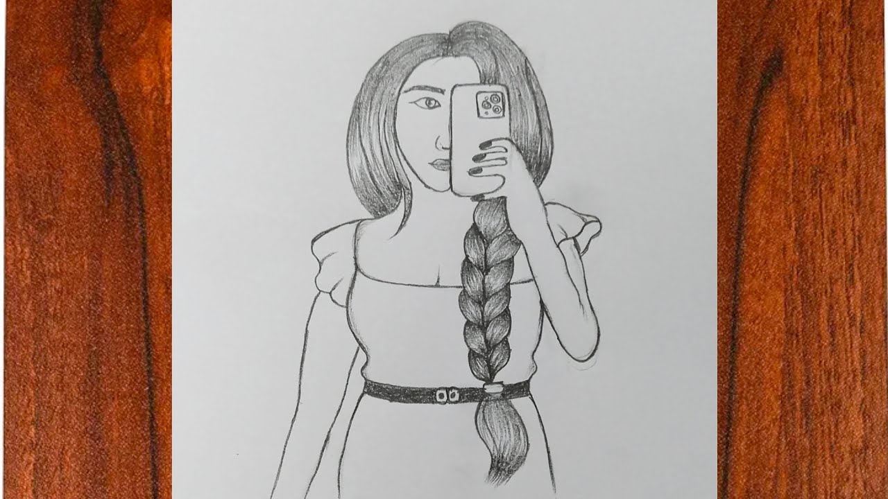 A girl with selfie drawing / how to draw girl with phone | girl taking ...