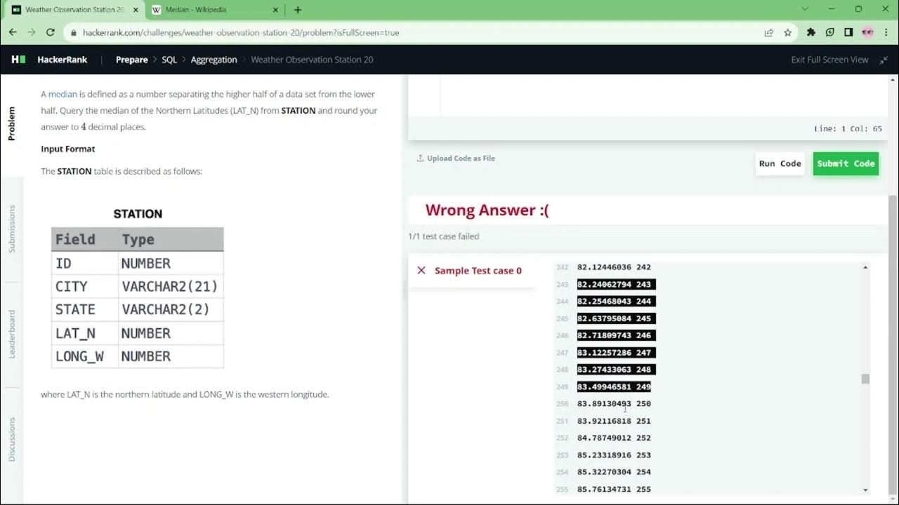 Hackerrank SQL solutions (Weather Observation station 20)- Level Medium ...