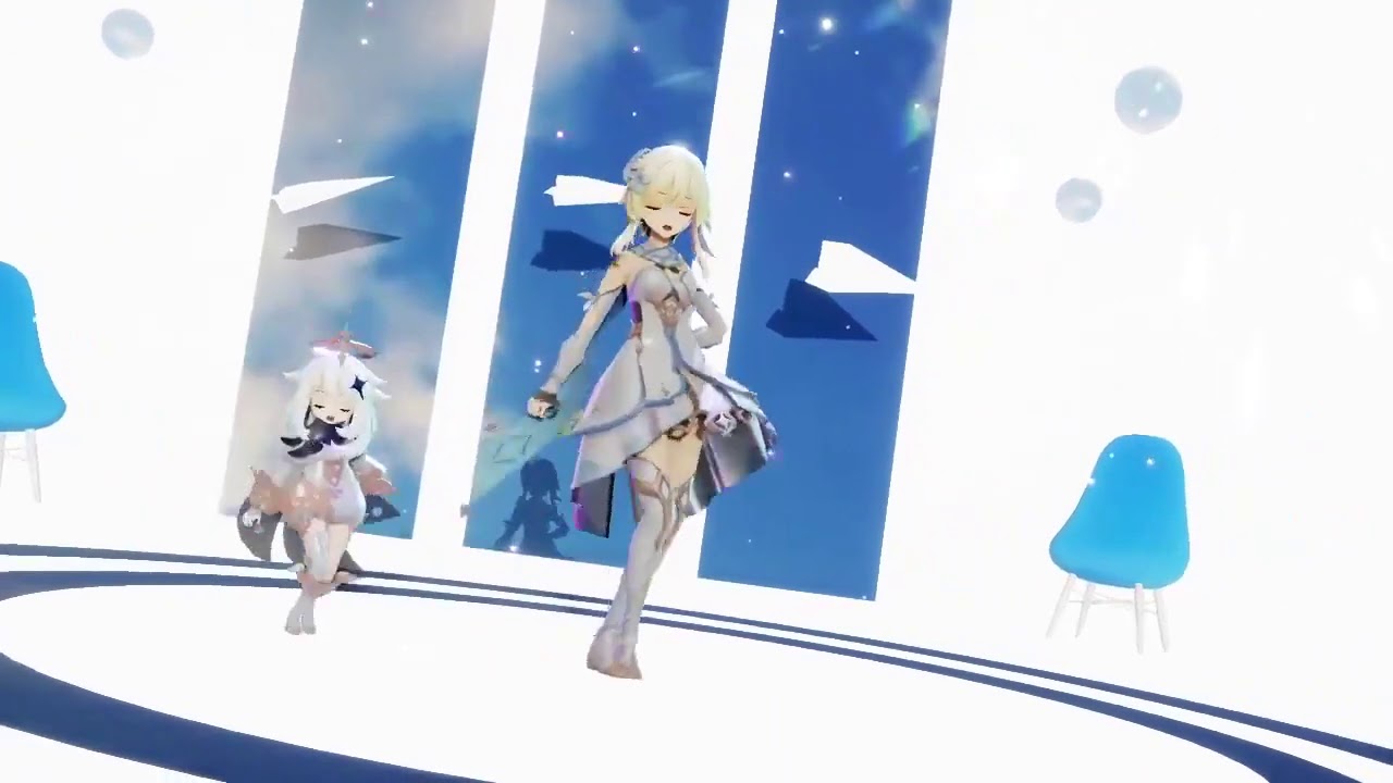 Paimon and traveller dancing on summertime Genshin impact ( credit in ...