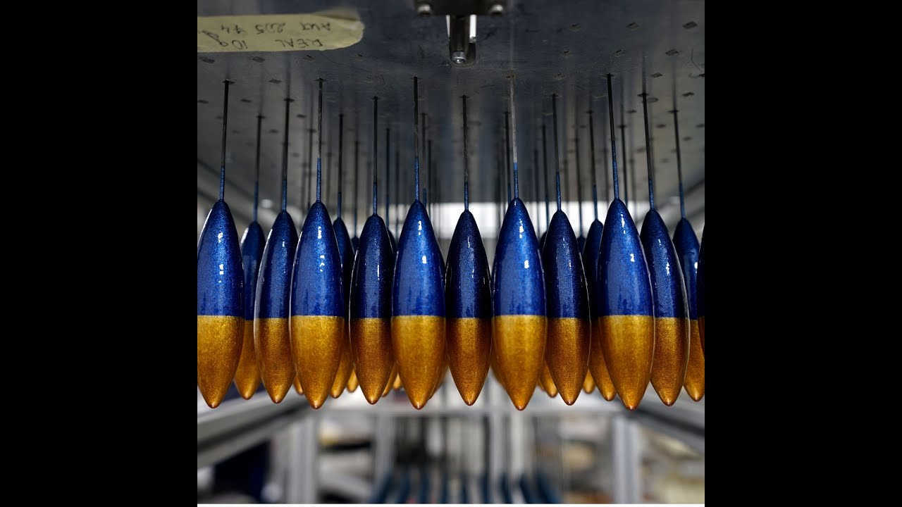 Semi-automatic machine for painting fishing floats by immersion - YouTube