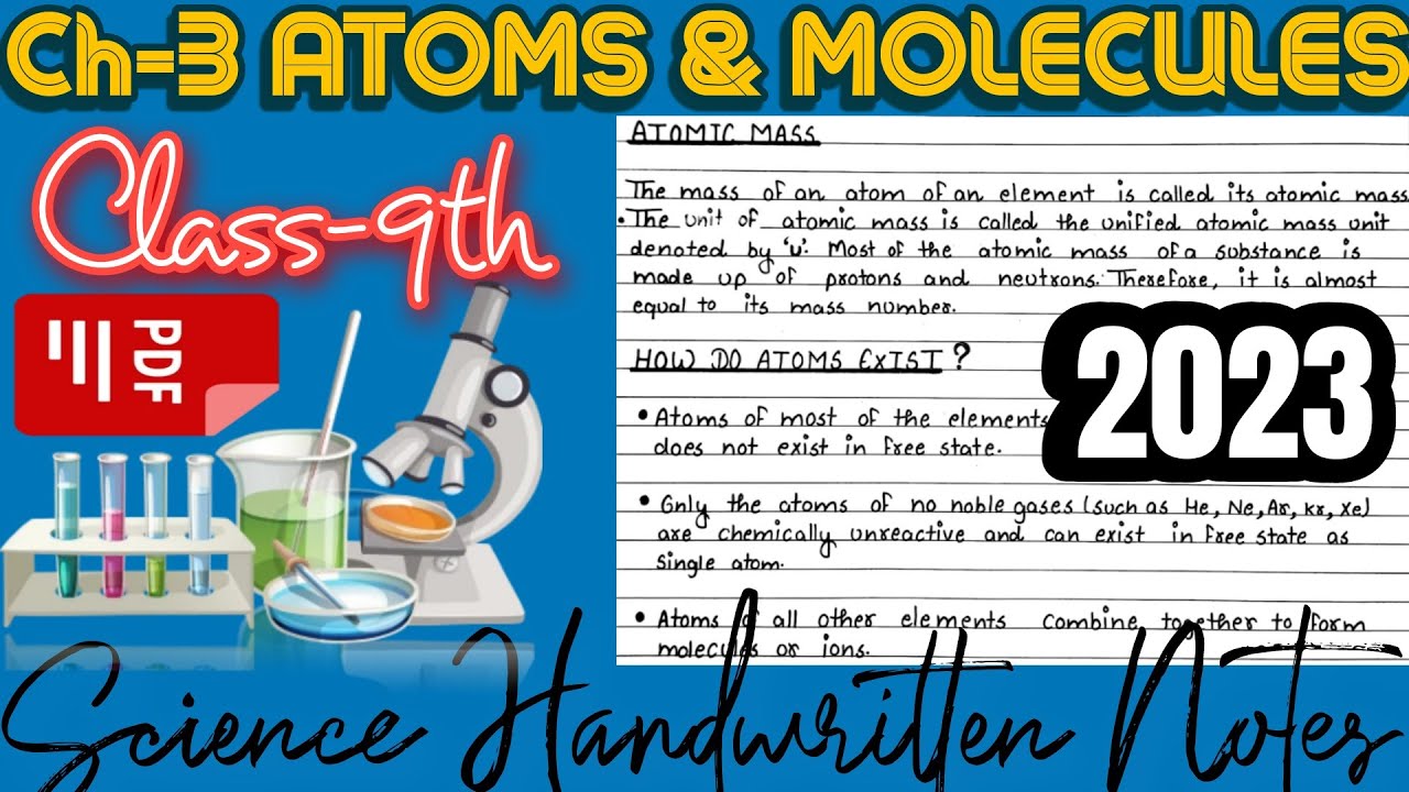 Atoms and Molecules Handwritten Notes pdf class 9th Science Handwritten ...