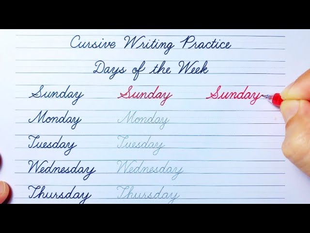 Days Of The Week Cursive Handwriting Worksheets