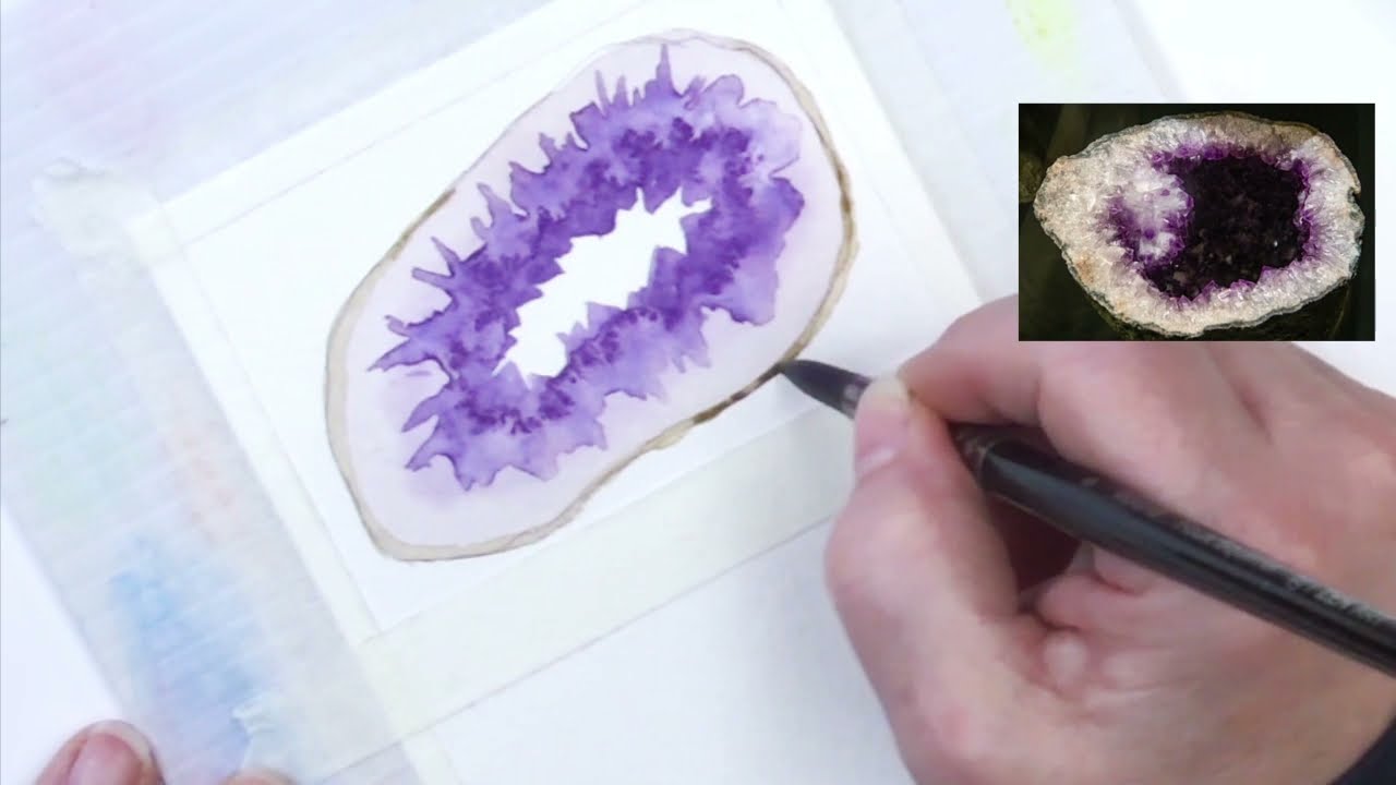 Watercolor Painting Amethyst Geode & Agate Make Easy Thank You Cards ...