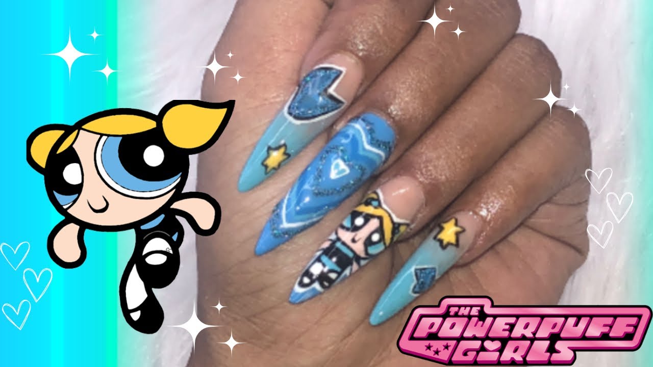 Powerpuff Girls Nail Art | Hand Painted Powerpuff Girls - YouTube