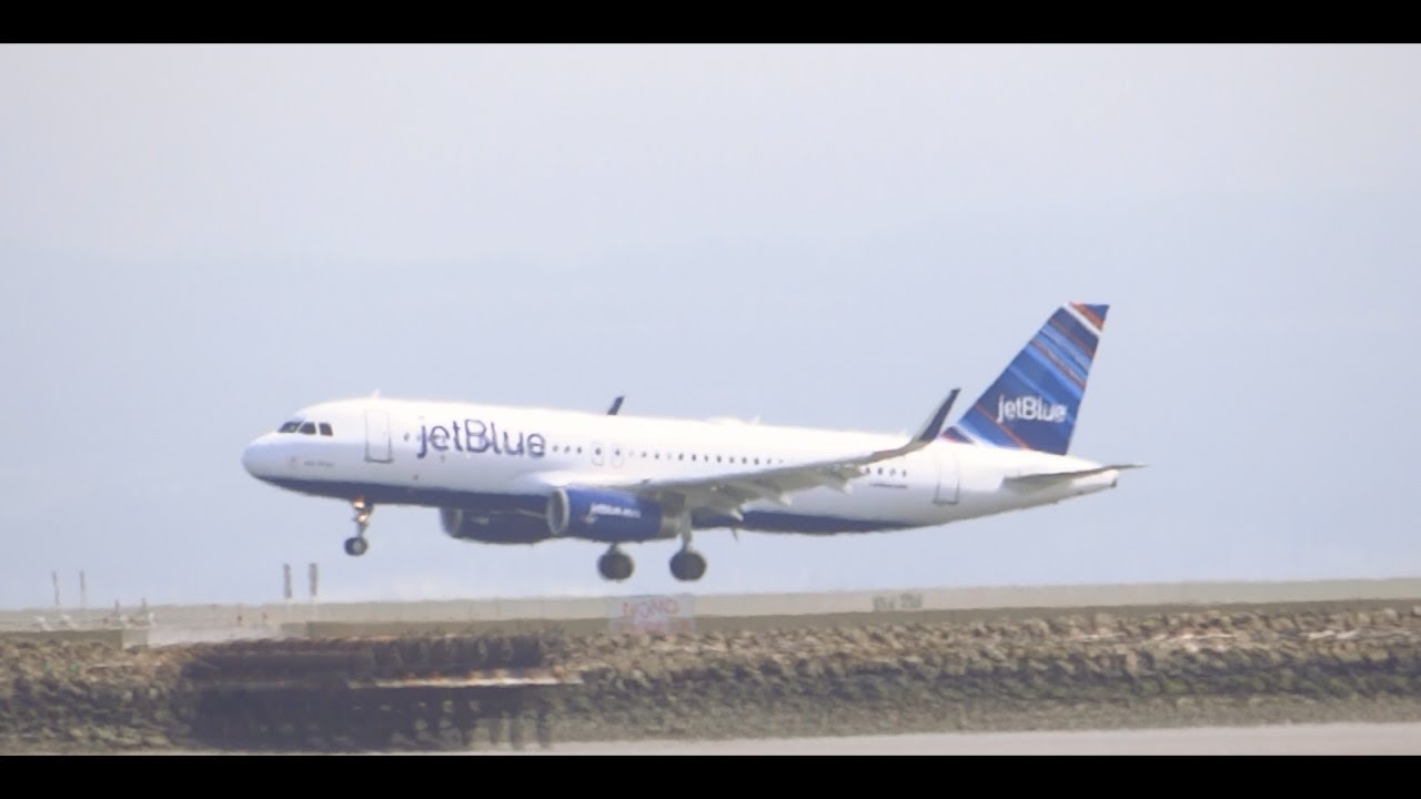 HD RARE JetBlue A320-232 SharkLets Landing and Taxi at San Francisco ...