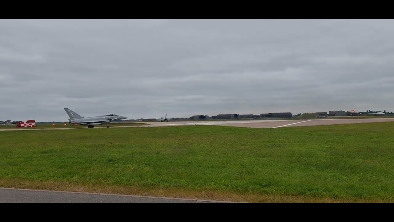 RAF TYPHOON DOING A PERFORMANCE TAKE OFF RUNWAY 07 IN USE WITH RADIO ...