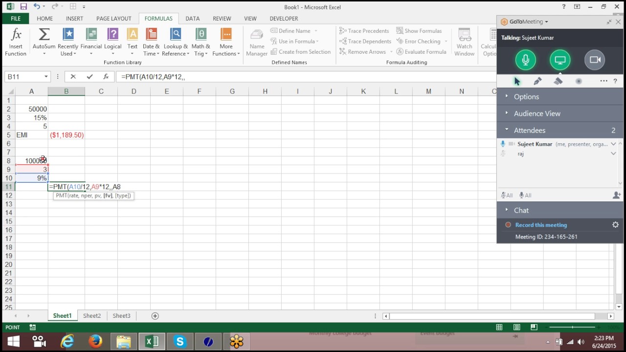 375. Excel Financial formula (PMT, PV, FV, NPER, DDB, SYD etc..) HINDI ...