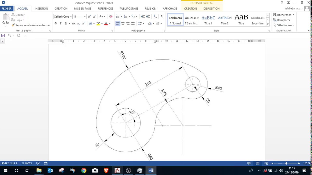 exercice 7 initiation Autocad DAO Dessin industriel DARIJA - YouTube