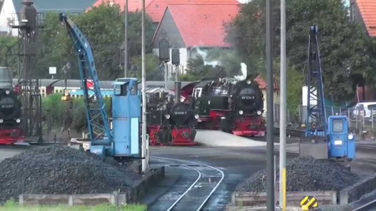 Steam locomotives in steam depot Wernigerode in the evening - YouTube
