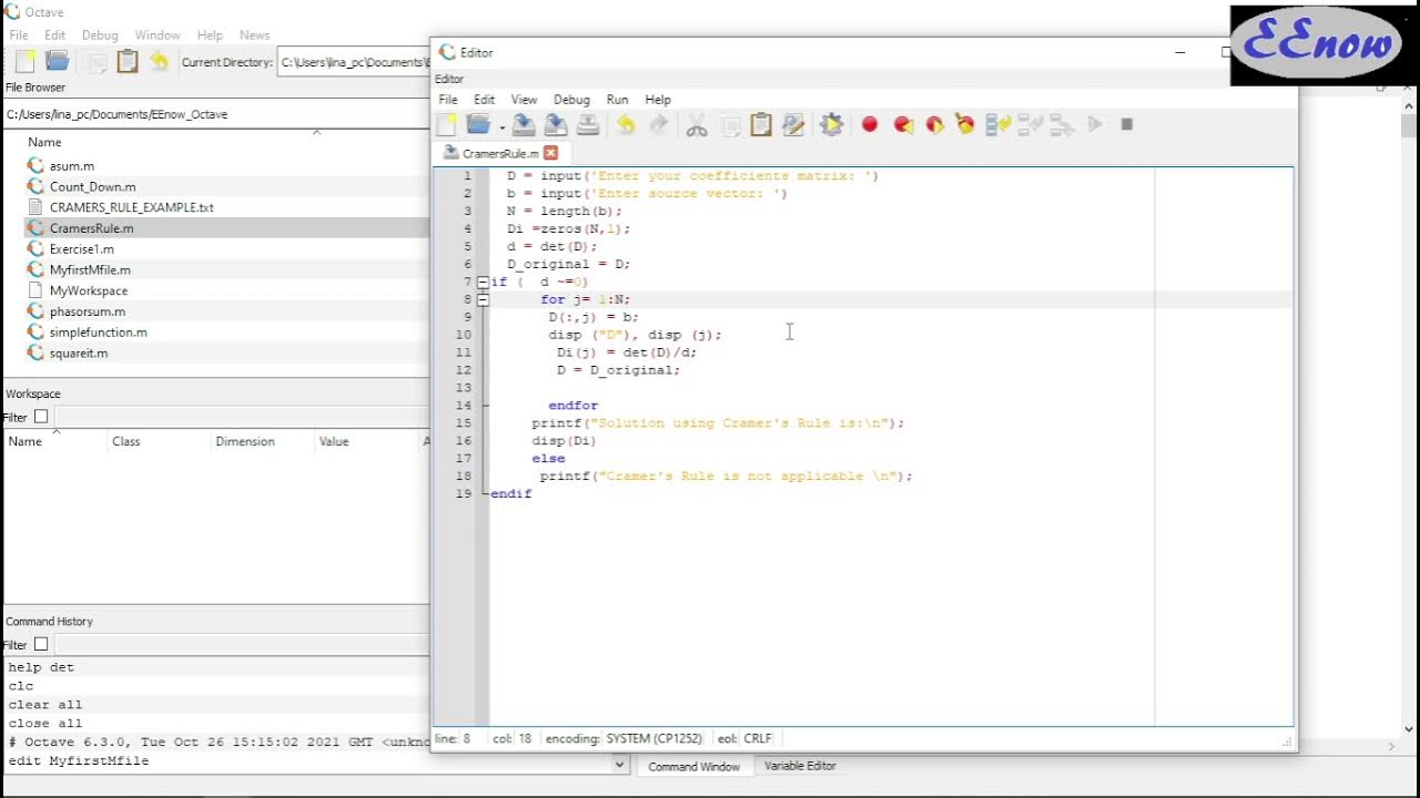 Cramer's Rule using Octave - YouTube