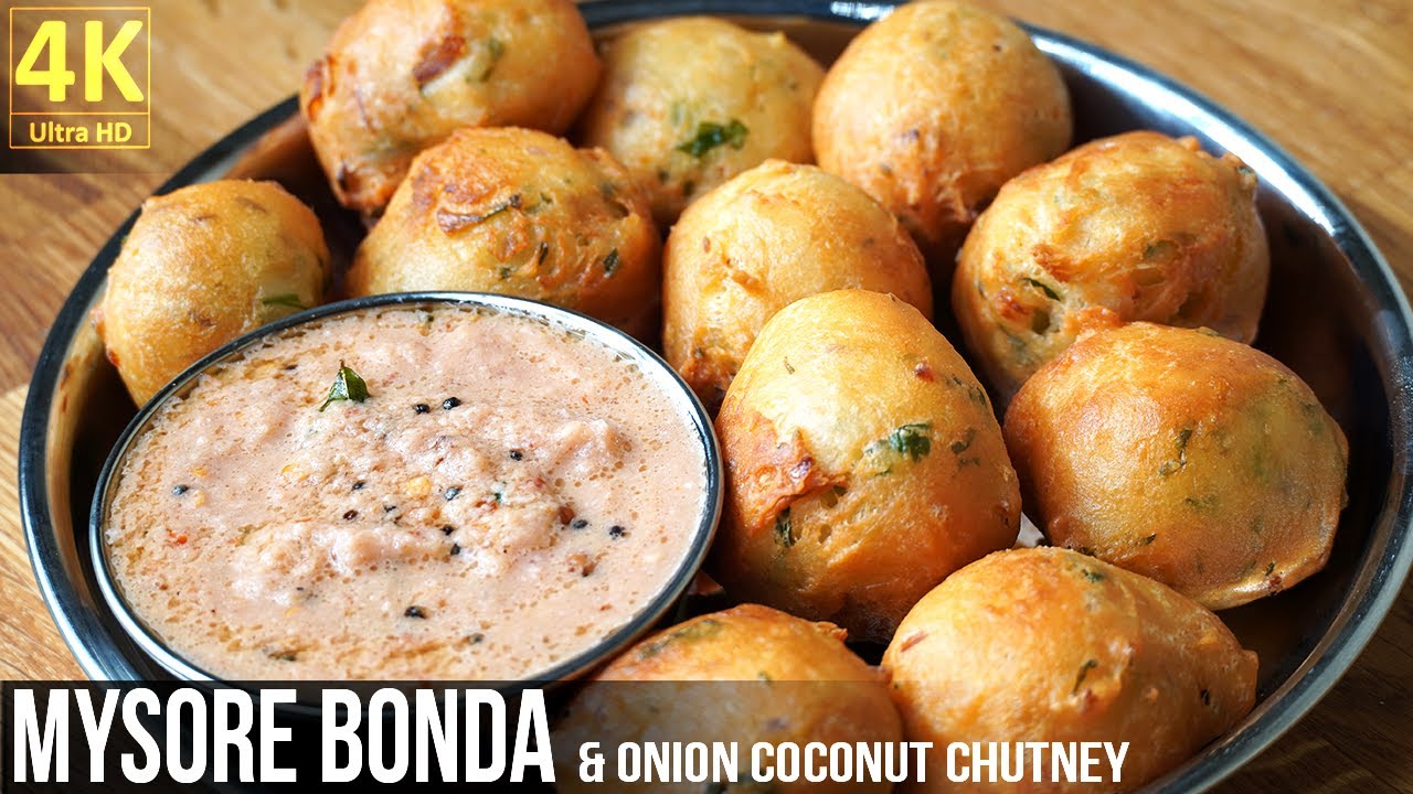 Mysore Bajji Recipe With Onion Coconut Chutney | Mysore Bonda Recipe ...