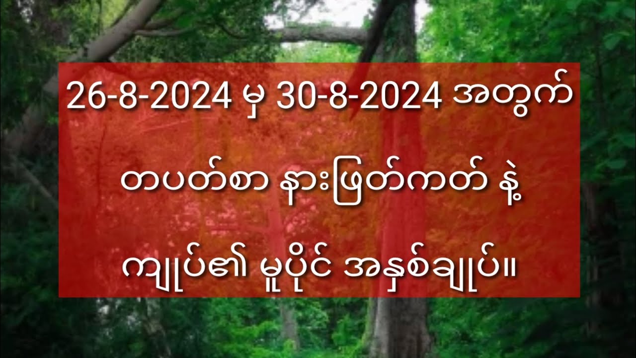 26 8 2024 မှ 30 8 2024 အတွင်း တပတ်စာ နားဖြတ်ကဒ်နဲ့ အနစ်ချုပ် Youtube