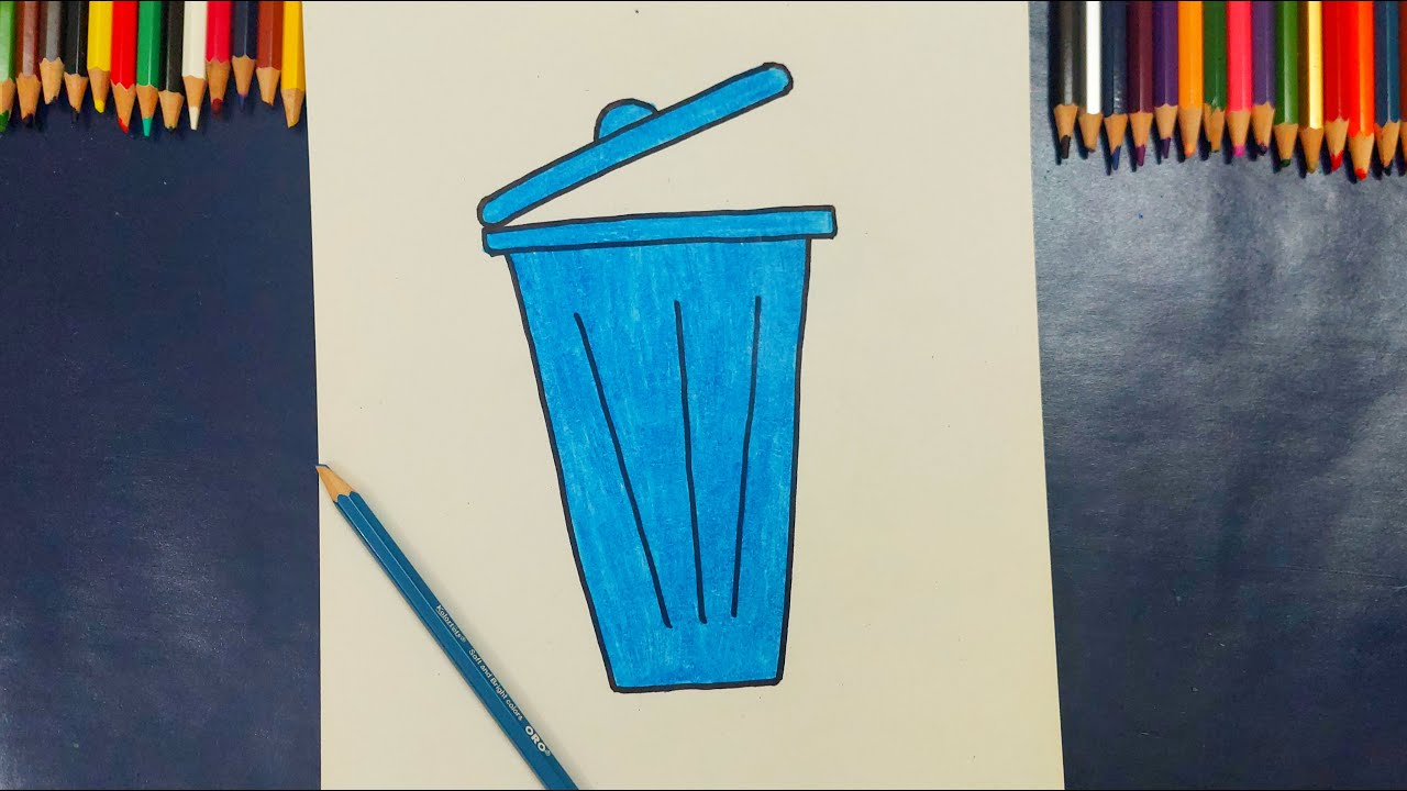 How to draw dustbin step by step drawing for kids - YouTube