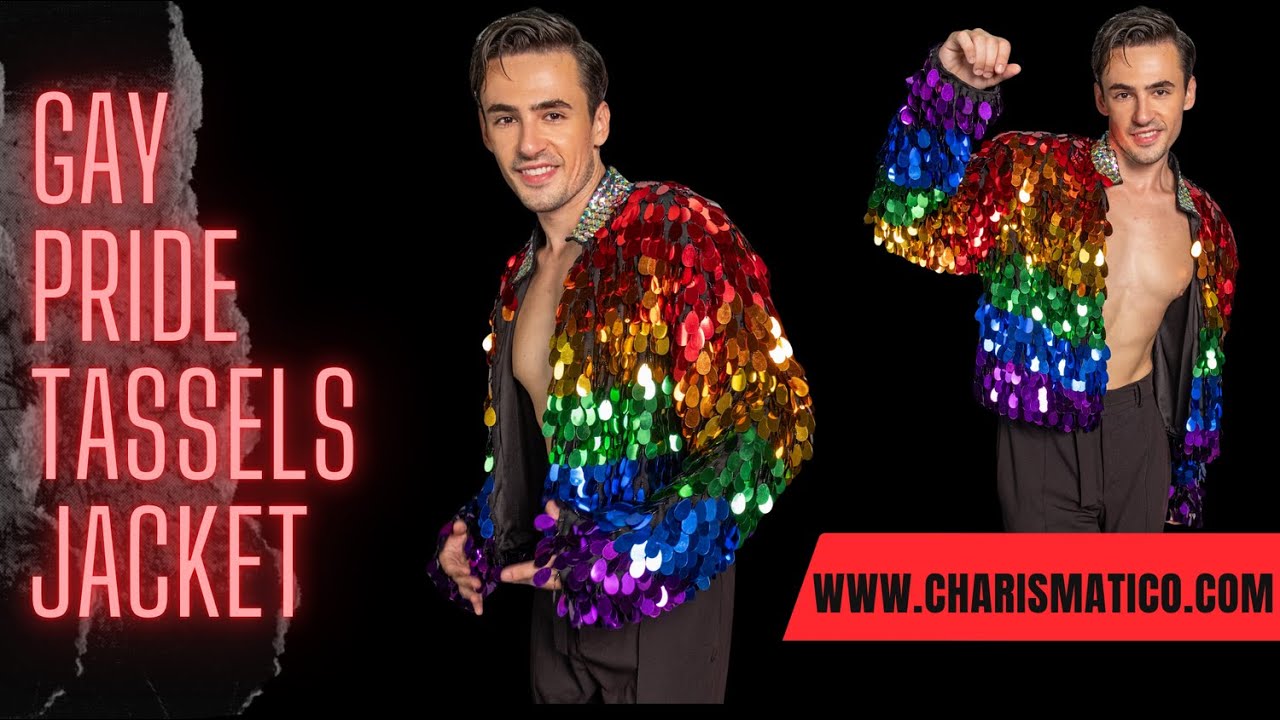 CHARISMATICO Rainbow Oval Sequin Gay Pride Tassels Jacket - YouTube