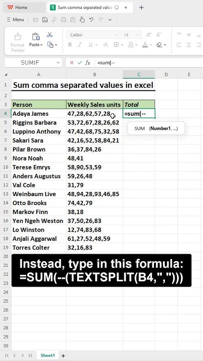 Sum comma values in excel tricks #excel #exceltricks #excelshorts #exceltutorial #shortsfeed # ...