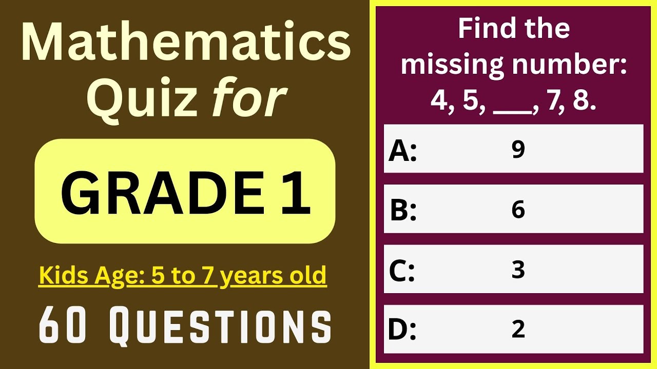 Mathematics Quiz for Grade 1 | 60 Basic MCQs for Ages 5–7 | Maths ...