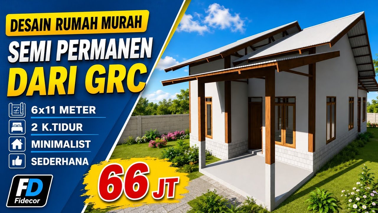 Desain Rumah Semi Permanen Dari GRC Kayu Murah Sederhana 6 x 11 Meter ...