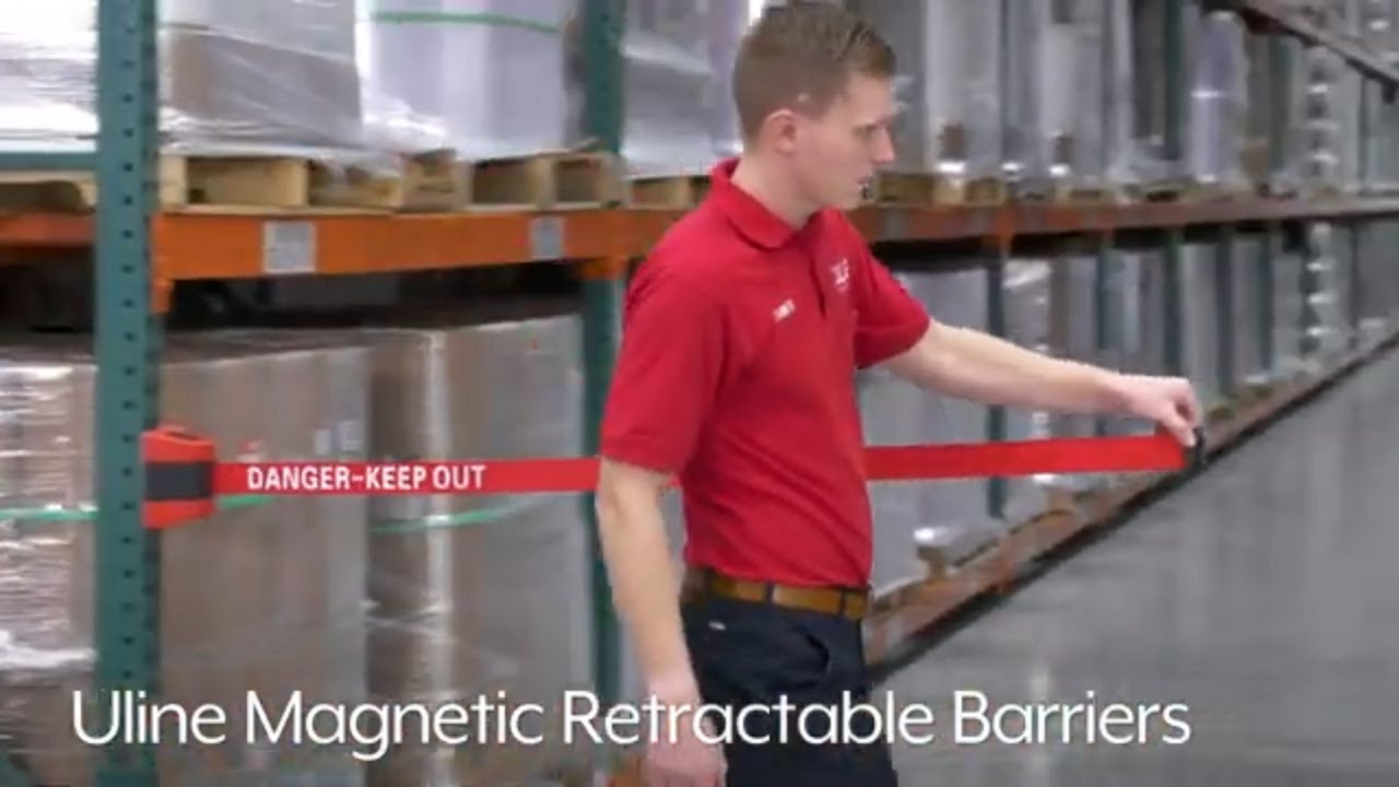 Uline Magnetic Retractable Barrier - YouTube