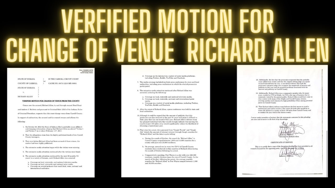 Change Of Venue Documents Released Delphi - Richard Allen - YouTube