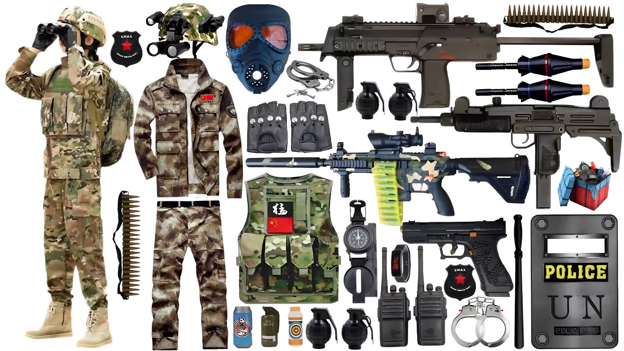 Unpacking Special Police Weapon Toy Set, UZI Submachine Gun, M416 Rifle ...