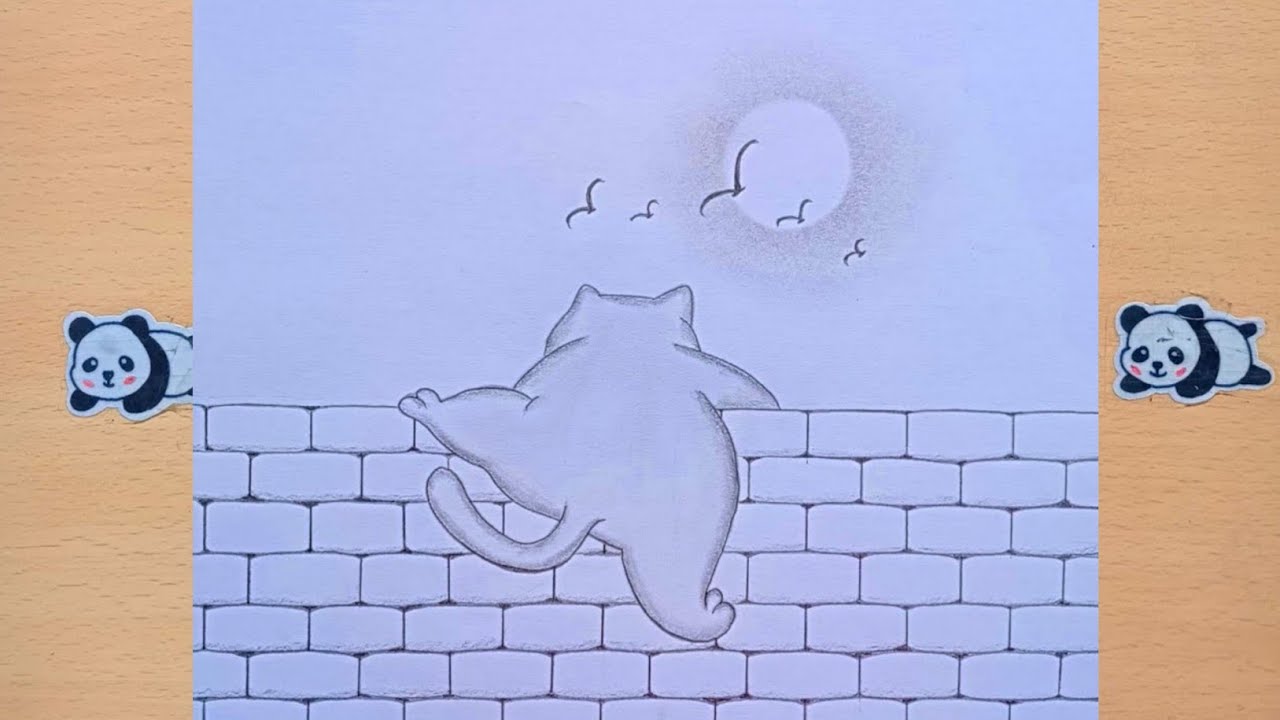 How To Draw Cute Cat At wall For Beginners Easy Steps (art video) - YouTube