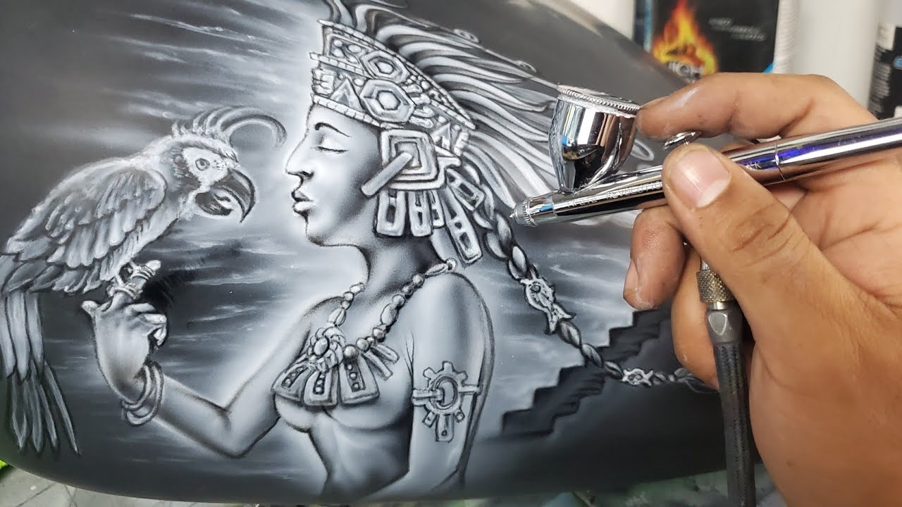 Airbrushing Aztec Bike Parts Part 4 - YouTube