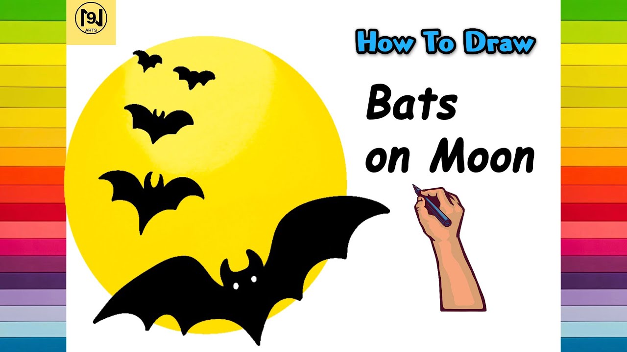 How to draw Bats and Moon easy step by step | No.9 ARTS - YouTube