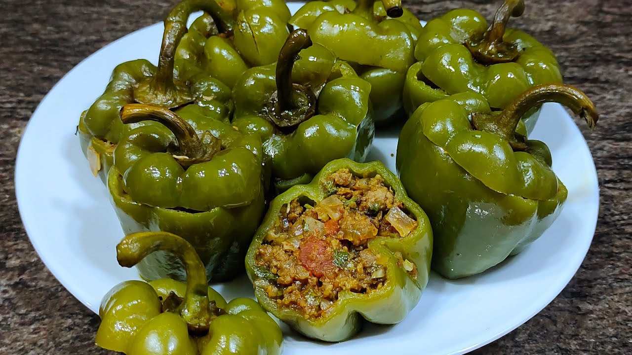 Keema Bhari Shimla Mirchi | Bharwa Shimla Mirchi Recipe | Keema Stuffed ...