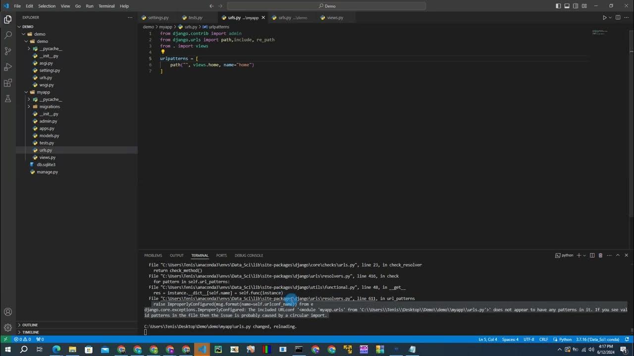 From E Reexceptionsimproperlyconfigured The Included Urlconf Youtube