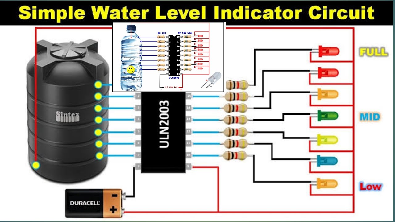 Simple water level indicator using ic/simple water level project - YouTube
