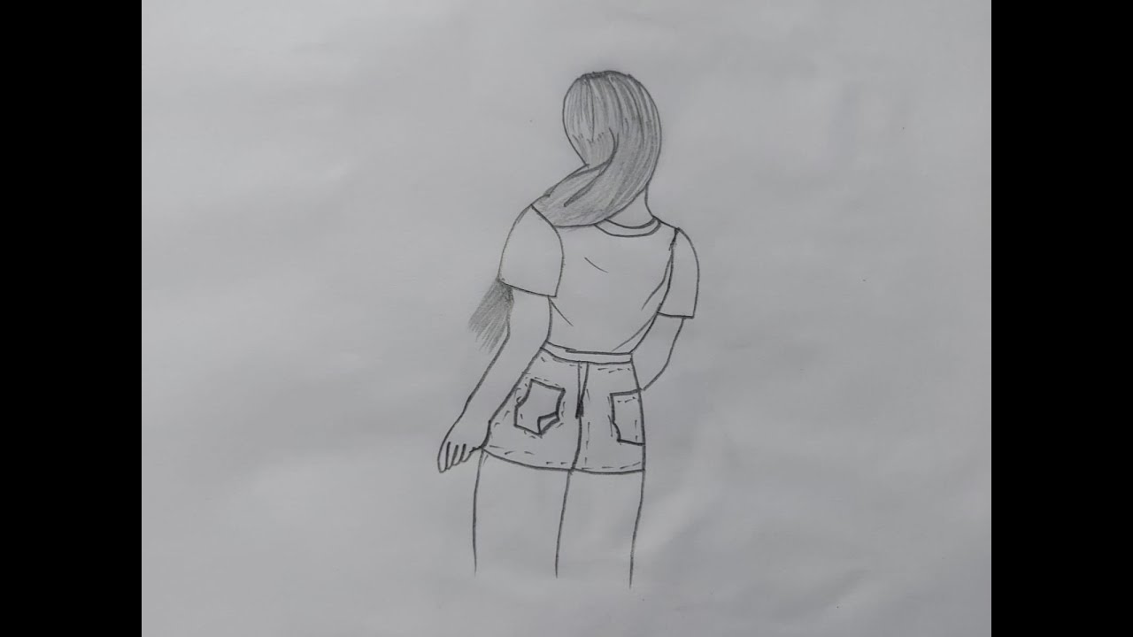 How to draw easy girl - back side | Pencil art a girl | drawing for ...