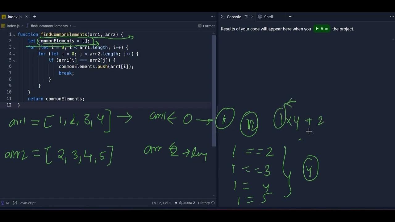 findCommonElements time complexity in JavaScript - YouTube