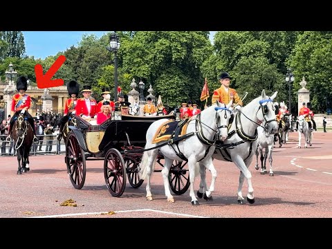 Prince William, Princess Anne Ride on Horseback in Royal Procession at the King's Birthday Parade