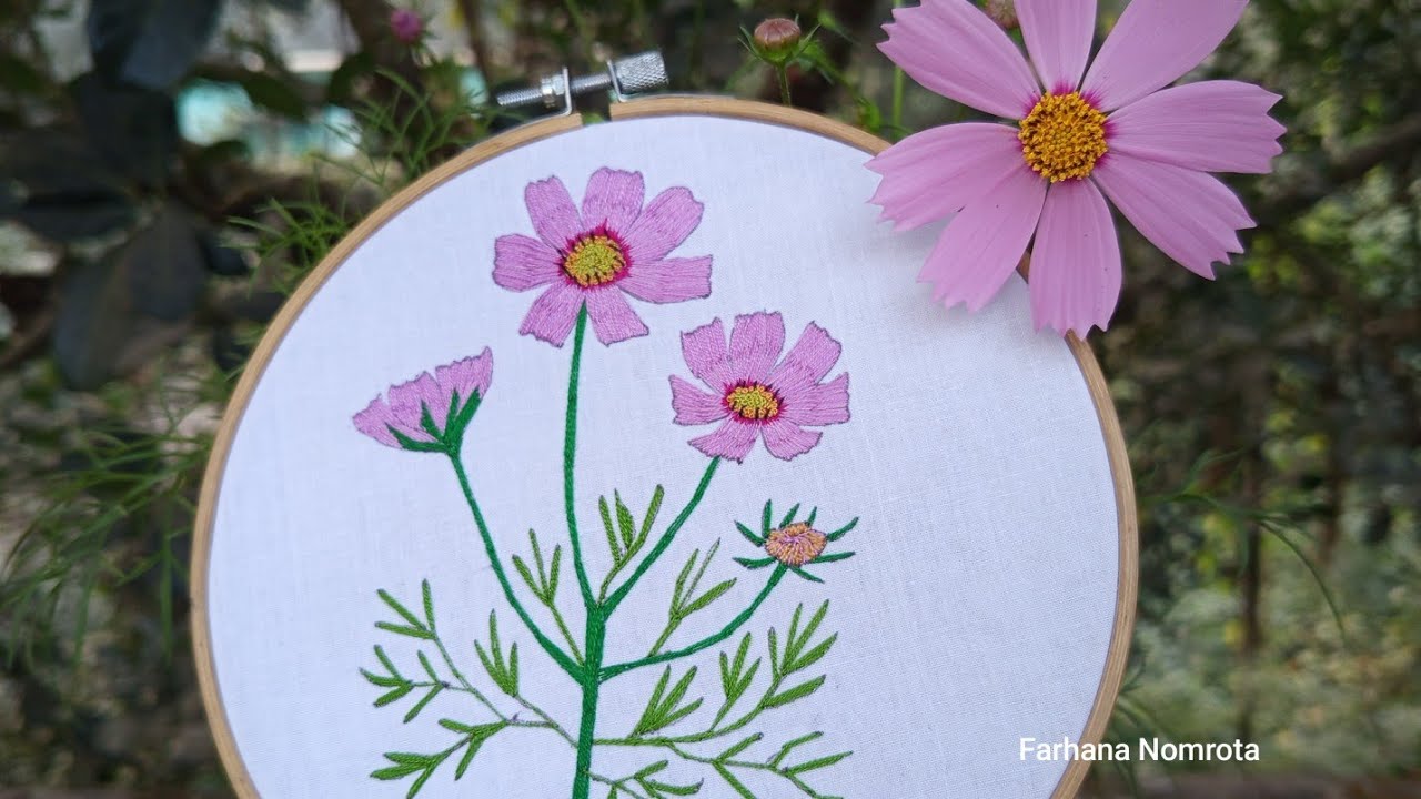 Cosmos Flower Hand Embroidery | How to Embroider Cosmos Flower # ...