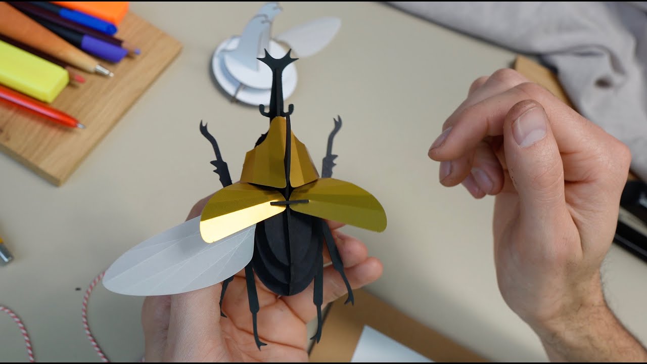 How to build a 3D paper Rhinoceros Beetle puzzle | Assembli - YouTube
