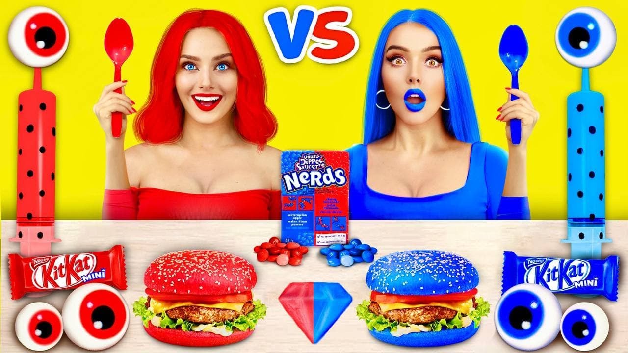 Red VS Blue Food Challenge | Mukbang with Only 1 Color Food for 24 ...