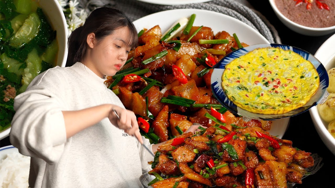 Fried Pork with Scallions, Fried Eggs with Scallions, Dishes Cooked ...