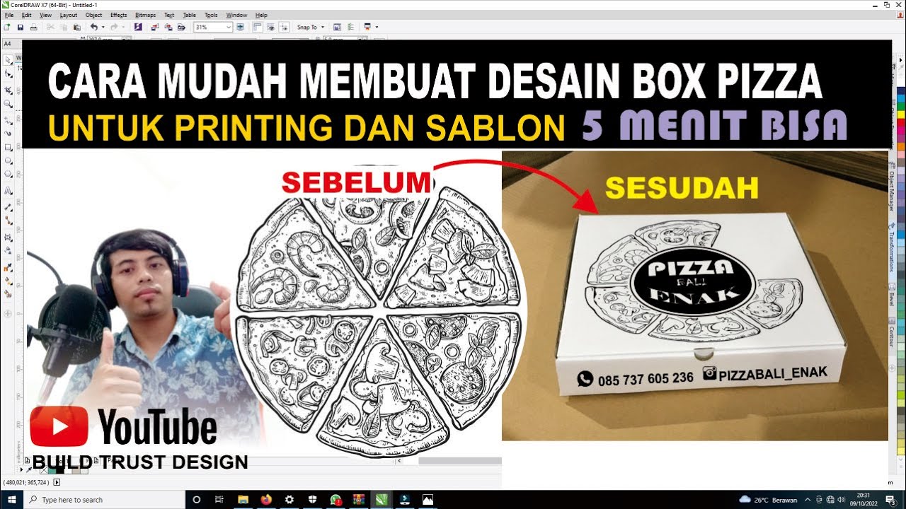 CARA MUDAH MEMBUAT DESAIN MOCUP BOX PIZZA 5 MENIT BISA - YouTube