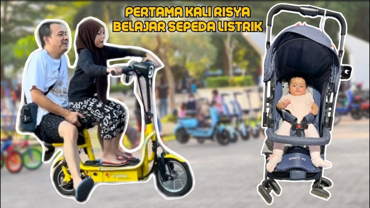 HAMPIR NABRAK ⁉️😰PERTAMA KALI RISYA BELAJAR SEPEDA LISTRIK #viralvideo - YouTube