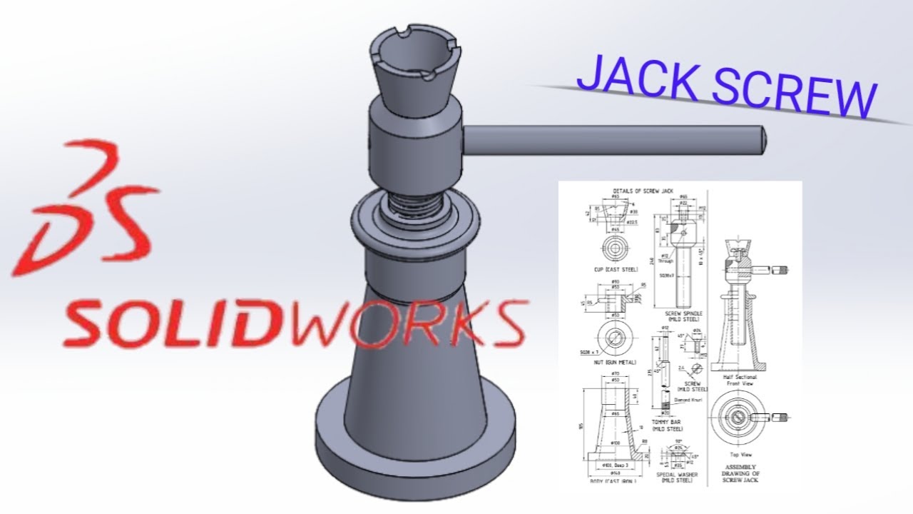 رسم وتجميع JACK SCREW | how to draw and assembly jack screw at solid ...
