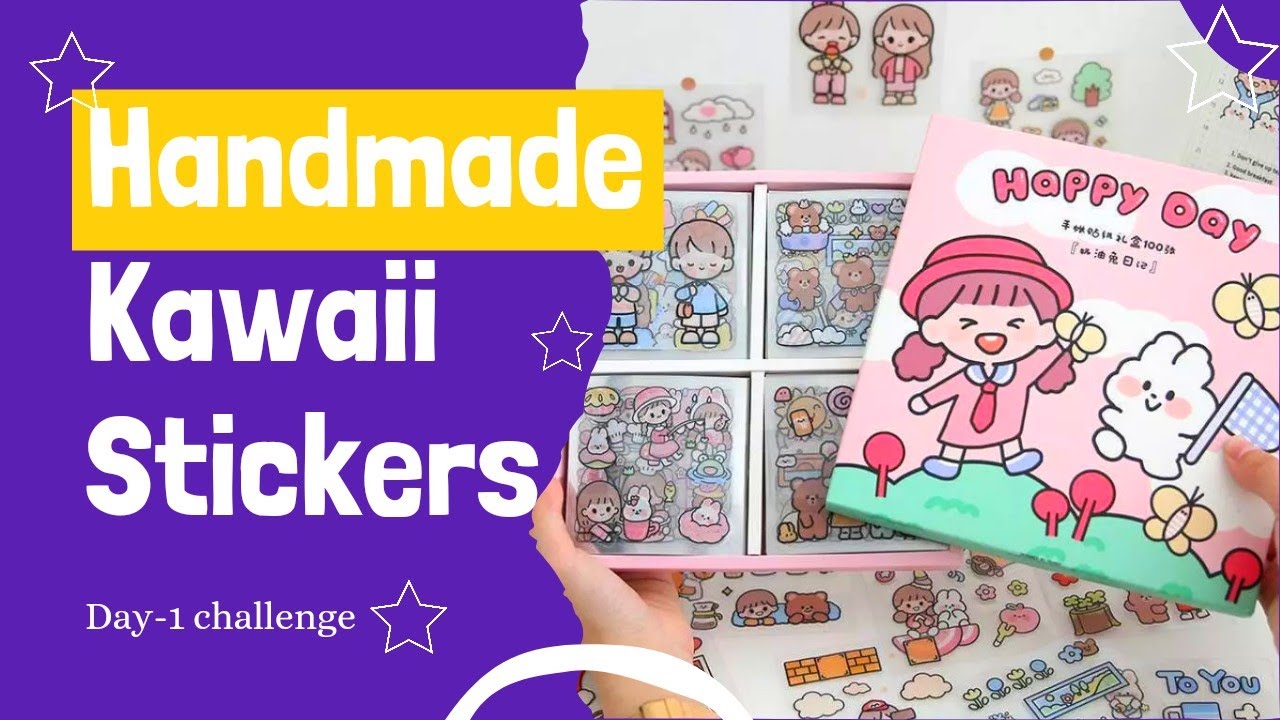 (Day-1)How to make kawaii sticker /DIY handmade sticker at home ...