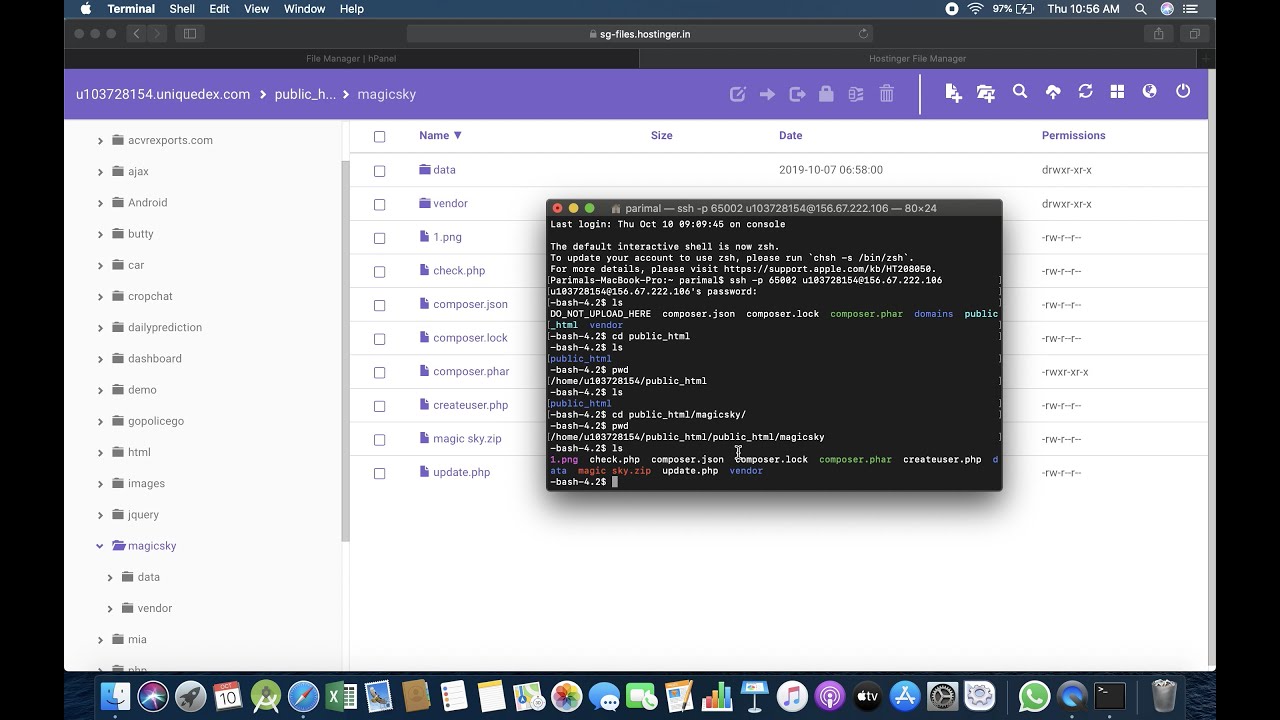 how to access hosting file manager in local system using shh commands ...