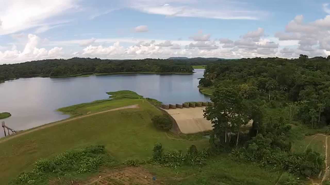 141019 Navet Dam - Aerial view at the lower reservoir, dam and spillway ...
