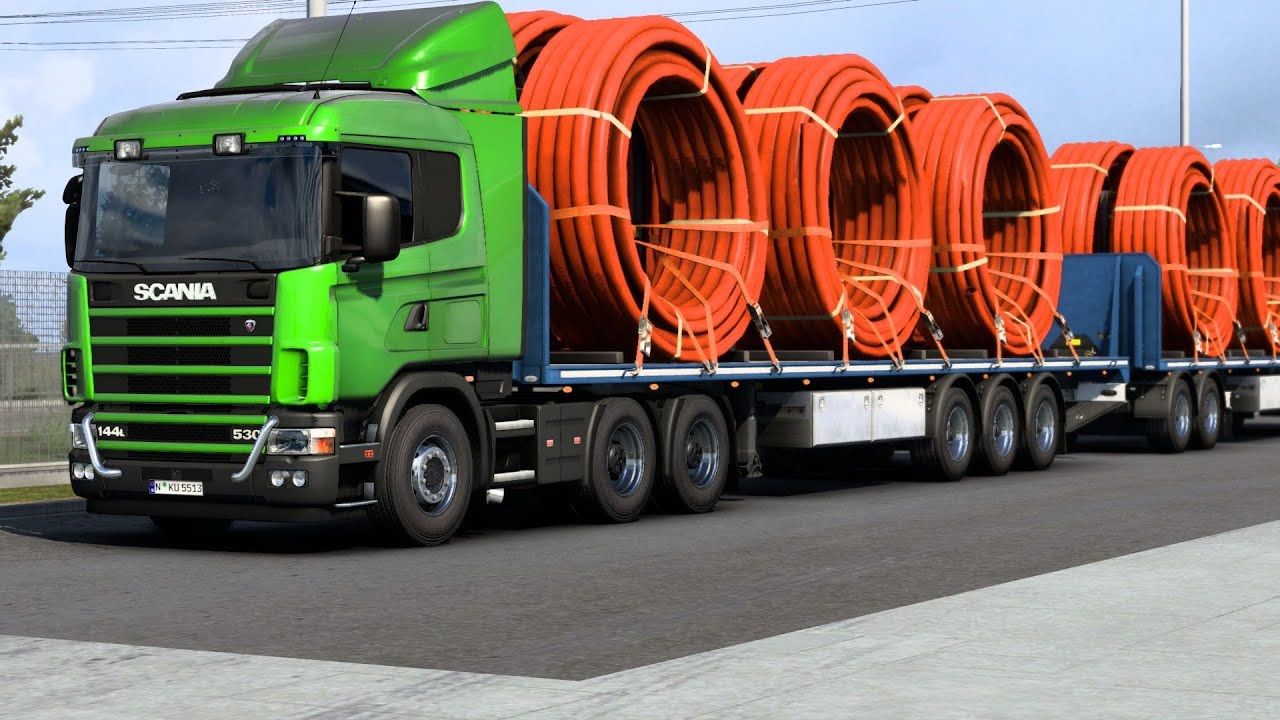 ETS 2 - Scania 144L + HTC Trailers Transporting Plastic Pipes from ...