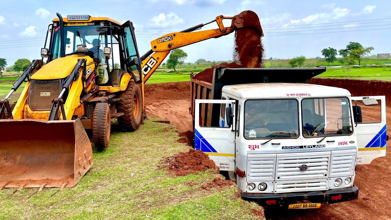 JCB 3DX loading Murum and Ashok Leyland truck emptying Murum ।। ⁠@MYJCB ...